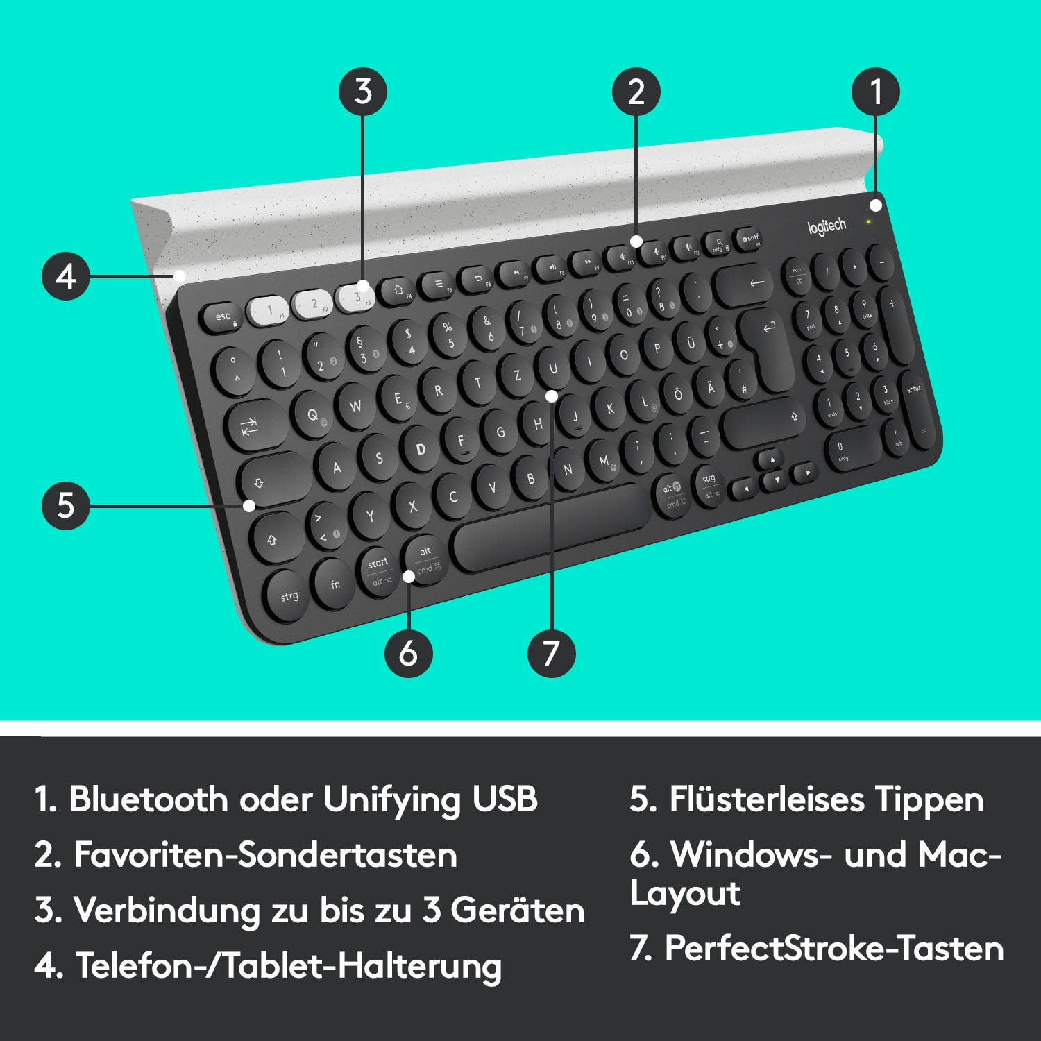 Logitech »K780 MULTI-DEVICE« Wireless-Tastatur 3 Jahre XXL Garantie ...